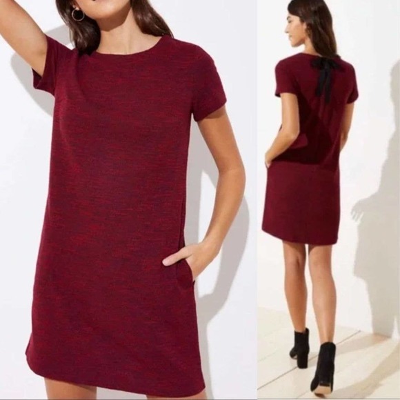 LOFT | Dresses | New Loft Red Tweed Dress With Black Tie Back And ...